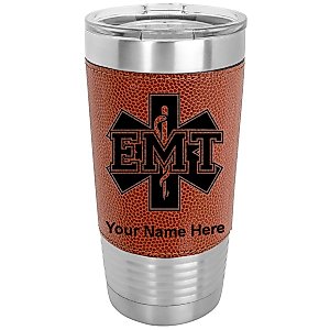 LaserGram 20oz Vacuum Insulated Tumbler Mug, EMT Emergency Medical Technician, Personalized Engraving Included (Faux Leather, Basketball Style)