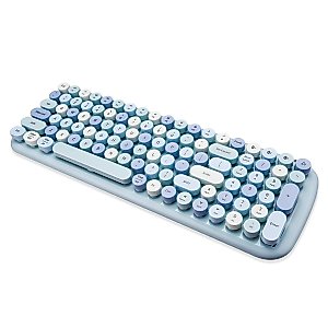 MOFII Bluetooth Wireless Keyboard for iPad, Laptop, PC, Mac, Smartphone, Connect 3 Bluetooth Devices, Cute Colorful Round Keys Retro Aesthetic Keyboard - Blue