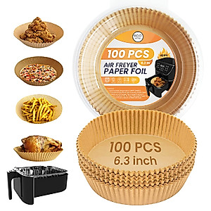 Air Fryer Disposable Paper Liners, 100 Pcs - 6.3 in’ Non Stick Baking and Parchment Paper Sheets -Oil&Water Proof-Airfryer Parchment Liners-for Baking, Roasting and Frying-Cooking,Kitchen Accessories
