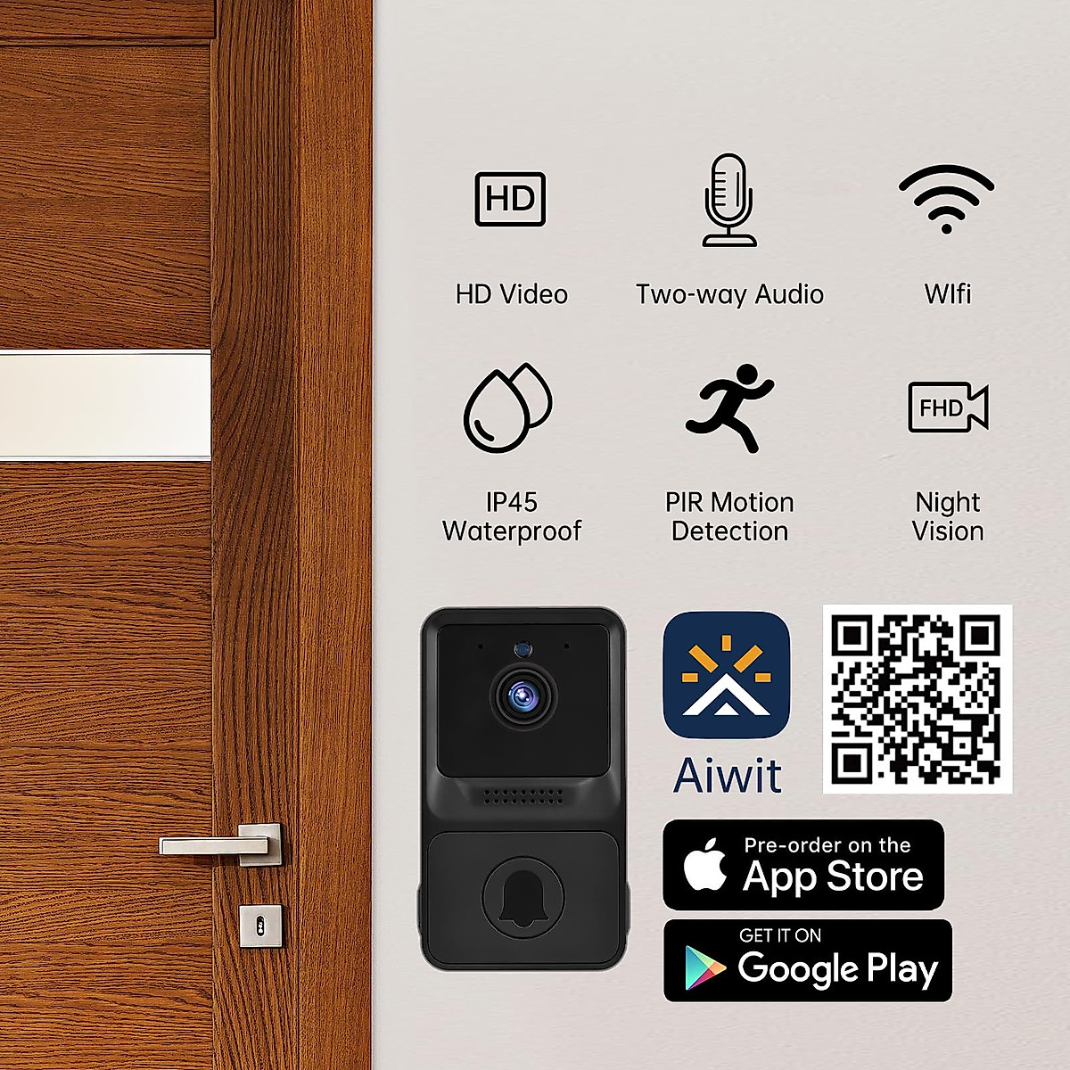 Hombasing Doorbell Camera, Video Doorbell with Chime, Night Vision, Cloud Storage, 1080P HD, 2-Way Audio, Rechargeable Battery, Cloud Storage