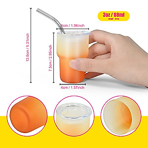 AGH 6 Pack 3 oz Frosted Sublimation Mini Gradient Color Tumblers Shot Glass, Cups with Lid and Stainless Steel Straw