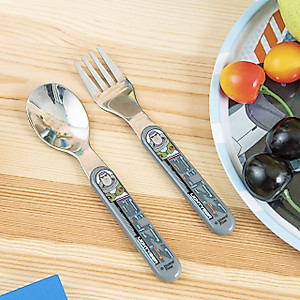 zak! Disney and Pixar Lightyear - 5-Piece Dinnerware Set - Durable Plastic & Stainless Steel - Includes Water Bottle, 8-Inch Plate, 6-Inch Bowl, Fork & Spoon - Suitable for Kids Ages 3+