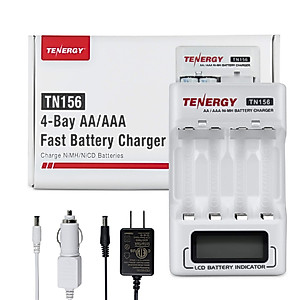 Tenergy TN156 4-Bay Compact AA/AAA NiMH NiCD LCD Battery Charger, Ideal Charger for AA and AAA Size Rechargeable Batteries for Everyday Electronics