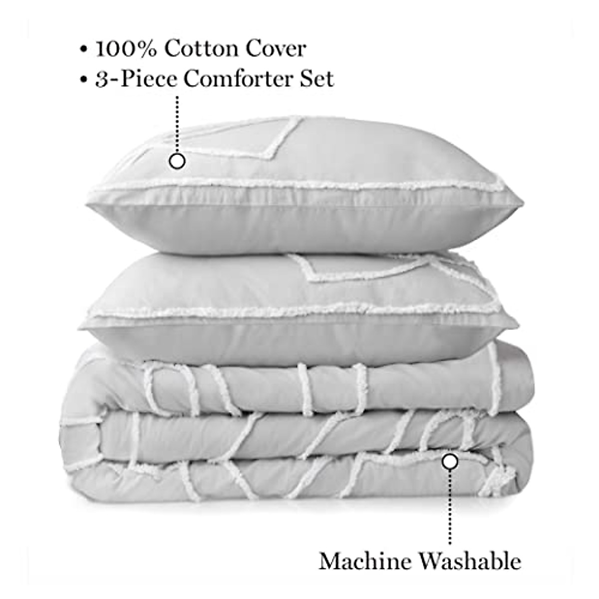 MARTHA STEWART Sophia Medallion Chenille Queen Size Comforter Set - 3 Piece,1 Comforter(90"x92"), 2 Pillow Shams(20"x26"), 100% Cotton, Breathable, Reversible, Machine Wash, White (All Season)