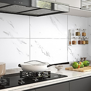 FunStick 12"x24" 15 Pcs White Peel and Stick Floor Tile Marble Vinyl Flooring for Bathroom Floor Tiles Peel and Stick Wall Tiles Waterproof Grey Stick on Flooring Sticky Tiles for Kitchen RV Flooring