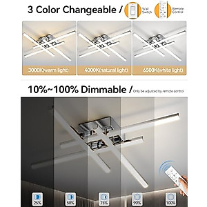 JFHTNFJ 24in Modern LED Ceiling Light, 40W Dimmable with Remote Control Semi Flush Mount Ceiling Light Fixture, Chrome LED Ceiling Lamp for Bedroom Kitchen Living Room