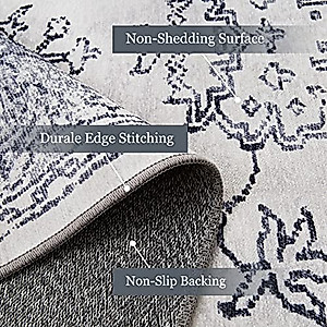 8x10 Area Rugs for Living Room：Large Neutral Moroccan Distressed Carpet Machine Washable Farmhouse Collection Carpets for Dining Room Bedroom Nursery Home Office Gray/Blue