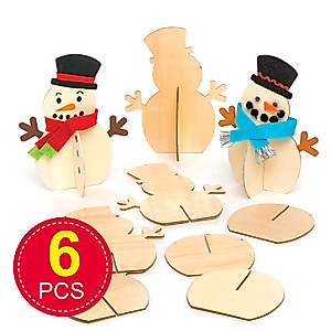 Baker Ross AT158 Wooden Stand-up 3D Snowmen - Pack of 6, Christmas Arts and Crafts