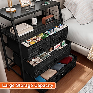 EnHomee Nightstands Set of 2 Nightstand with Charging Station & LED Lights Black Nightstands Set of 2 nightstand with Dresser Drawers and Storage Shelves Night Stand with Outlets and 2 USB Ports