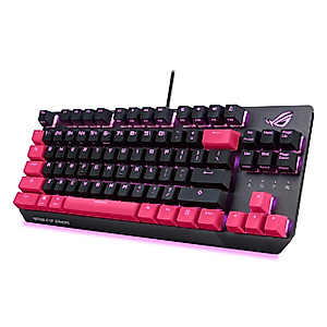 ASUS ROG Strix Scope TKL Electro Punk Mechanical Gaming Keyboard, Cherry MX Red Switches, 2X Wider Ctrl Key for Greater FPS Precision, Gaming Keyboard for PC, Aura Sync RGB Lighting, Quick-Toggle,Pink