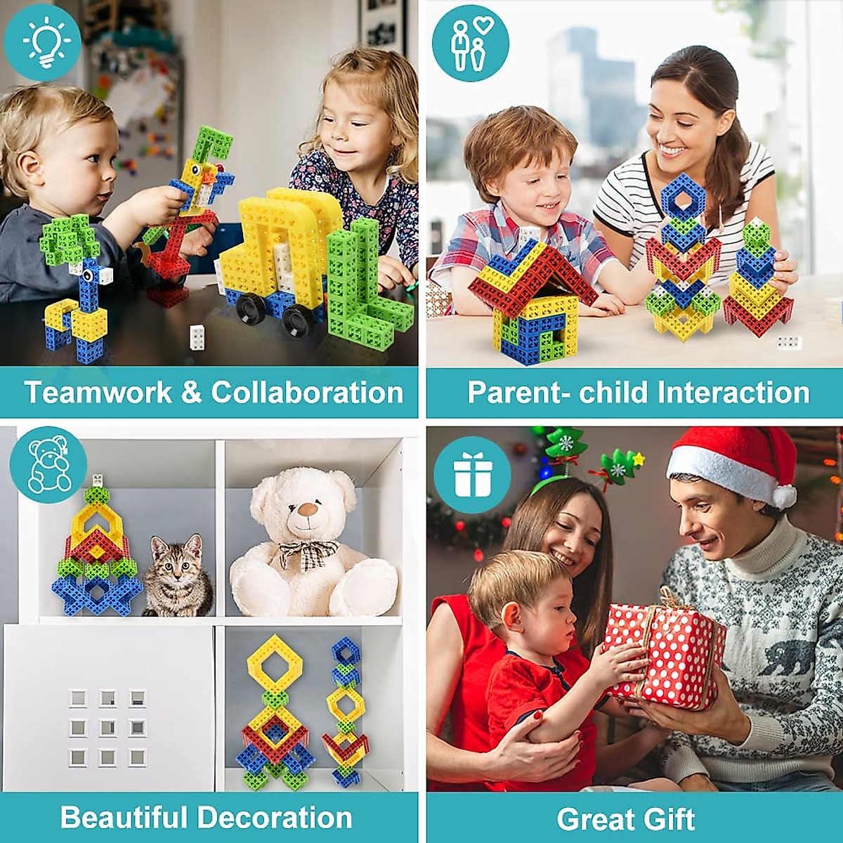 Building Stacking Block Toy, Stack Building Blocks Sensory Toy for Kids STEM Educational Sets Learning & Development Toys Cubes, DIY Build Variations with Funny Puzzle Bricks for Age 3 and Up, 150pcs