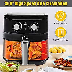 Air Fryer 5.8Qt/5.5L, Uten Electric Hot Air Frier Cookers with Temperature Control, Large Air Fryer - Timer, Nonstick Fry Basket, 1700W High-power, Fast Oven Oilless Cooker, Dishwasher Safe.
