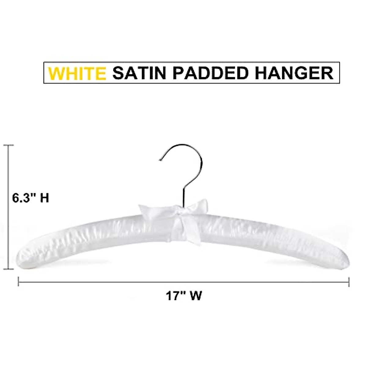 Amber Home 17 Inch Large White Satin Padded Hangers for Women Clothing 10 Pack, Anti Slip Cushioned Hangers for Sweaters, Silk Hangers Fancy Dress Hangers for Wedding, Delicate Cashmere (White, 10)