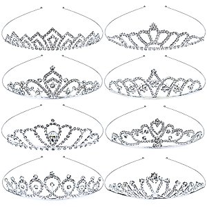 inSowni 8 Pieces Decorative Princess Dazzling Rhinestone Silver Metal Tiara Crown Headbands Wedding Birthday Party Prom Headpieces for Brides Bridesmaids Women Girls Teens Kids
