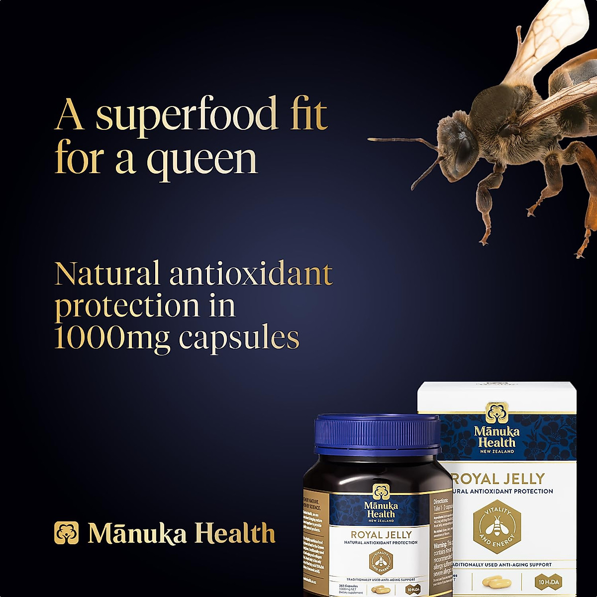 Manuka Health Royal Jelly Capsules, 1000mg NET - 365 Count (6-Month Supply) - Traditional Anti Aging Supplement from New Zealand