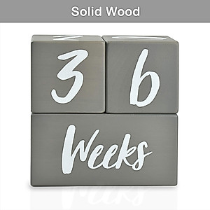 I'm Solid Wood Weekly Monthly Yearly Baby Milestone Age Blocks, Gender Neutral, Newborn Gifts & Keepsakes for Picture Props (3 Pcs/Grey)