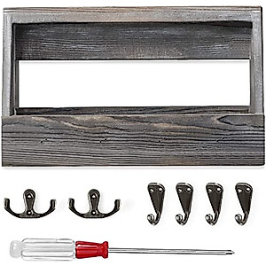 Oyydecor Key Holder for Wall Decorative Mail Organizer, Rustic Wooden Wall Mounted Mail Holder with 6 Key Hooks for Entryroom, Hallway, Kitchen, Office (Rustic White)