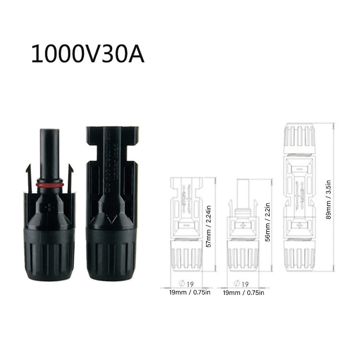 Solar Photovoltaic Connector, Copper Tinned Pins Low Contact Resnce 12PCS Solar Panel Connectors Kit with Wrench for Industry (1000V-30A)