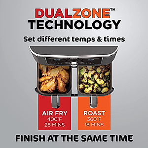 Ninja DZ401 Foodi 6-in-1 10-qt. 2-Basket Air Fryer with DualZone Technology, Grey (Renewed) AD350CO