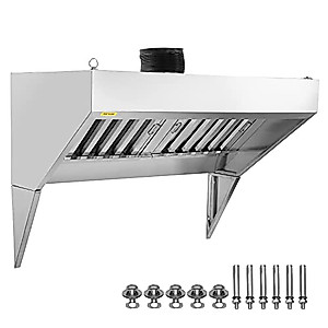 VEVOR Commercial Exhaust Hood, 4FT Food Truck Hood Exhaust, 201 Stainless Steel Concession Trailer Hood with 2 Detachable U-shaped Grid Oil Filter Mesh, Rust Resistant Vent Hood for Kitchen Restaurant