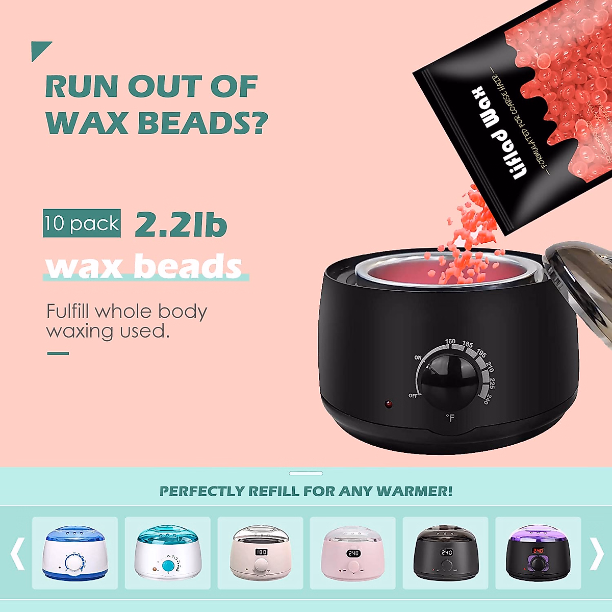 Hard Wax Beads for Coarse Hair Removal - 2.2 lb, 10 Pack Depilatory Wax Beans with Spatulas for Face, Eyebrow, Back, Chest, Bikini Areas, Legs - Refills for Any Wax Warmer