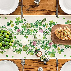 Artoid Mode Shamrocks Flower St. Patrick's Day Table Runner, Seasonal Holiday Kitchen Dining Table Runner for Home Party Decor 13x72 Inch