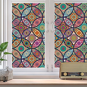 Stained Glass Window Film Privacy Decorative Tinting Film for Home Frosted Bathroom Window Coverings Static Cling Non-Adhesive