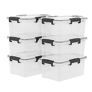 Nihenok Set of 6 12 Quart Plastic Stackable Storage Bins with Gasket Seal Lids, Watertight Storage Container, Clear Latch Box Tote