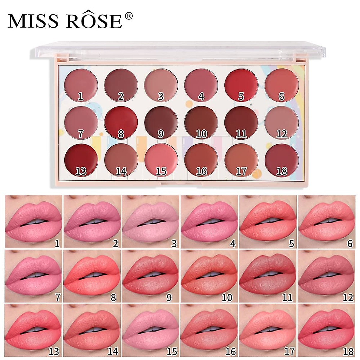 MYUANGO Matte Lipstick Makeup Palette, 18 Colors Matte Long-Lasting Wear Non-Stick Cup Not Fade Waterproof Lip Color Moisturize Lipstick