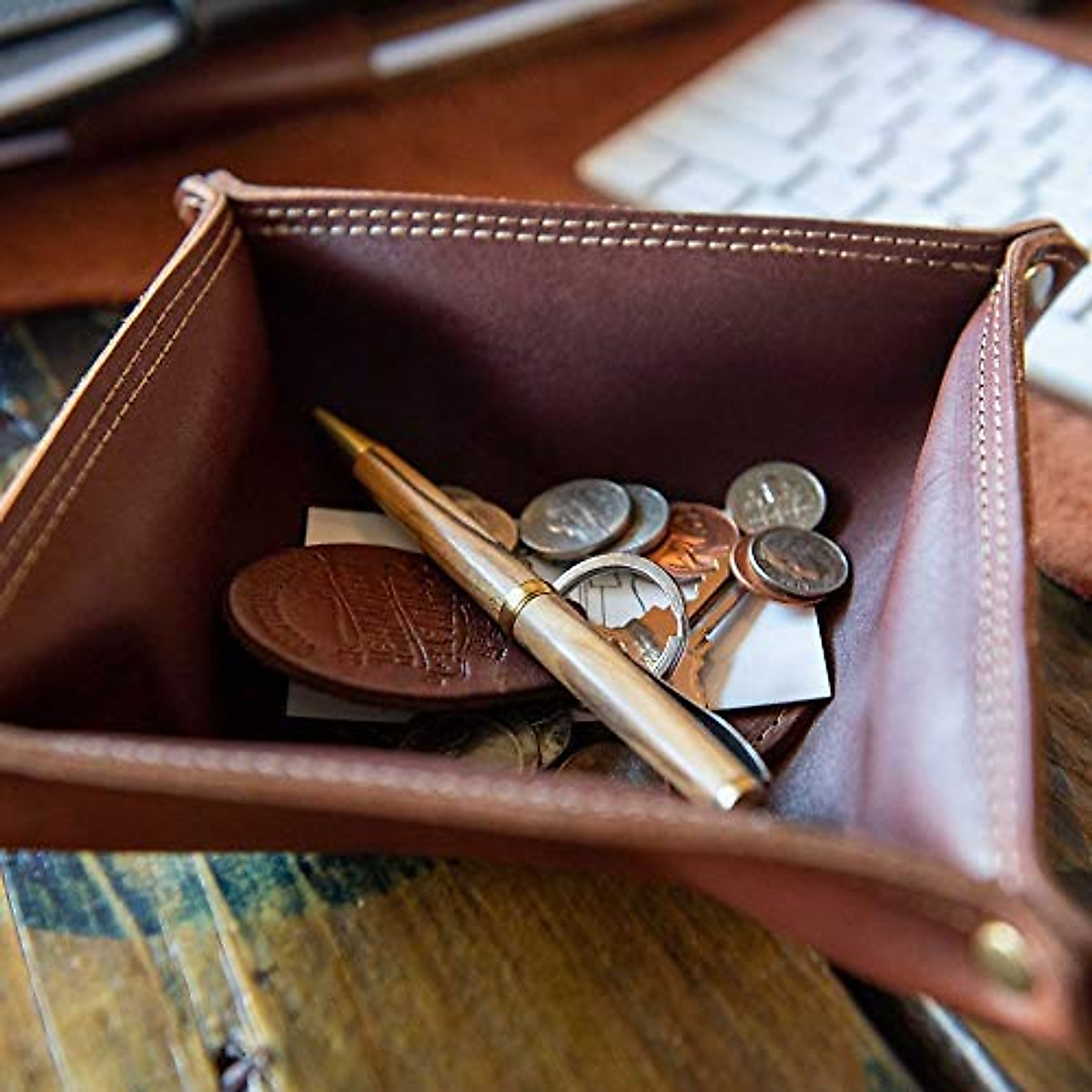 Holtz Leather Company, Leather Desk Caddy with Personalization, The Monticello-Brown