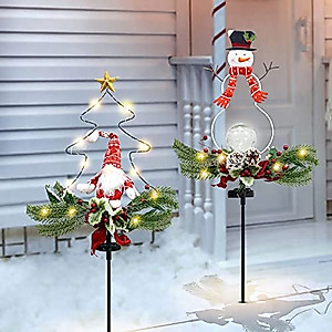 QMKGEC Outdoor Christmas Decorations, Xmas Solar Lights 2 pcs, Snowman LED Lights Butterflies Decor Light Waterproof for Yard Lawn Garden Decor