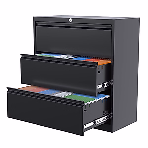 Aobabo 3 Drawer Vertical File Cabinet,35.55In Wide Metal 3 Drawer Vertical Filing Cabinet with Lock,Home Office School Furniture for Letter/Legal/F4/A4 Size Hanging Files,Black