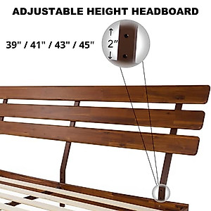 Bme Caden 15 Inch Deluxe Bed Frame with Adjustable Headboard - Mid Century, Retro Style with Acacia Wood - No Box Spring Needed - 12 Strong Wood Slat Support - Easy Assembly - Dark Chocolate, King