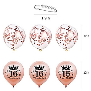 16th Birthday Decorations for Girls,16th Birthday Sash,Crown,Balloons,Candles,Cake Toppers.16th Rose Gold Birthday Gifts for Girls,Rose Gold Birthday Decorations