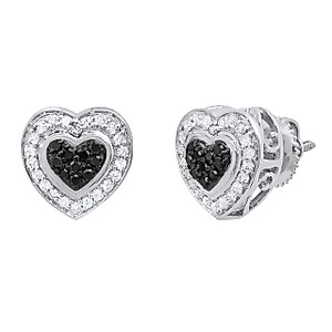 Dazzlingrock Collection 0.37 Carat (ctw) Round Black and White Diamond Heart Shaped Screw Back Stud Earrings For Women in 925 Sterling Silver
