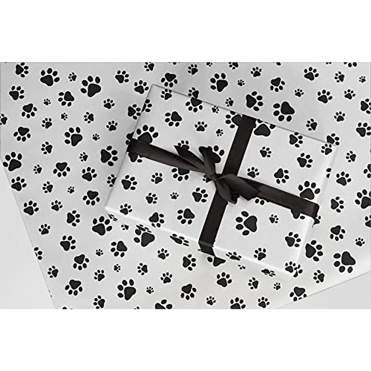 Paw Prints - Black and White - Gift Wrapping Paper - 24"x10'