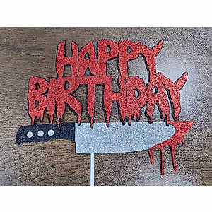 Halloween Horror Birthday Cake Topper Red Glitter Horror Killer Vampire Zombie Cake Topper Have A Killer Birthday Cake Topper for Halloween Zombie Vampire Bloody Birthday Party Cake Supplies