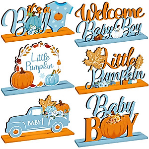6 Pcs Fall Little Pumpkin Party Decorations Pumpkin Wooden Centerpieces Blue Boy Maple Table Toppers First Birthday Table Centerpieces a Little Pumpkin Baby Boy Table Decor for Boys Fall Party