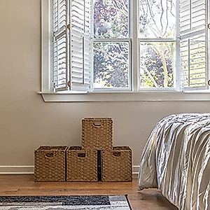 Foldable Synthetic Plastic Wicker Storage Basket with Iron Wire Frame By Blue Ridge Basket Company (Set of 4)