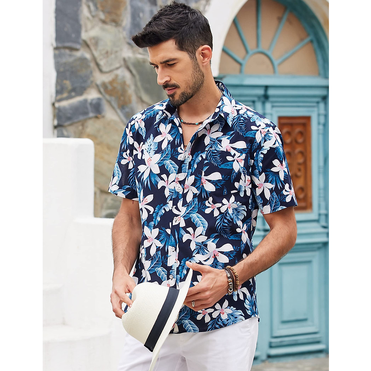 COOFANDY Mens Tropical Shirts Short Sleeve Hawaiian Print Shirts Vacation Beachwear