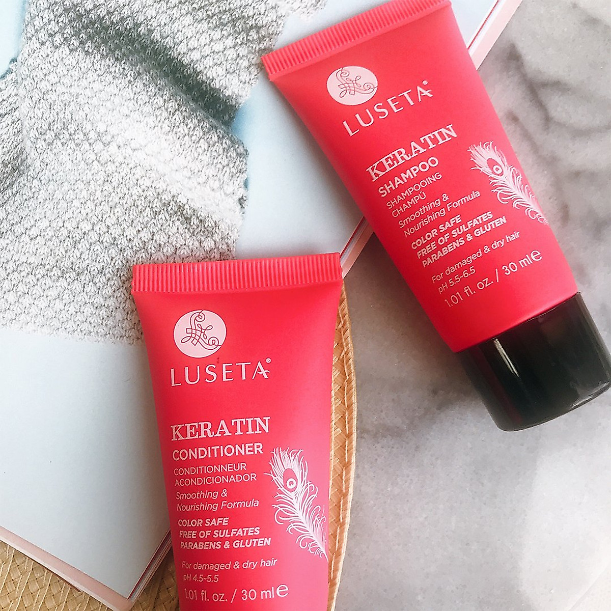 Luseta Keratin Shampoo and Conditioner Smooth and Hydrate Dry Damaged Hair Great for Color Treated Hair Sulfate Free and Gluten Free1.01 Fl Oz×2