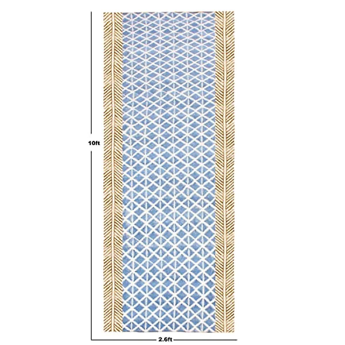 Casavani Indian Handmade Cotton Dhurrie Striped Blue & Brown Area Rug Boho Kilim Flat Weave Rug Indoor Hall Room Decor Carpet Throw Rugs for Bedroom Living Room Bathroom Balcony 8x10 Feet