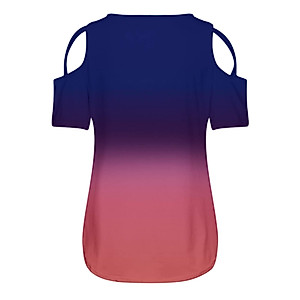 Womens Plus Size Tops T-Shirt Summer Shoulder Cold Women Strappy Short Blouses Gradient Sleeve Tops Women's Blouse Purple