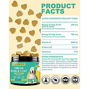 Skin and Coat Chews for Dogs - Omega 3 Supplement for Dogs with EPA & DHA Fatty Acids- Fish Oil Chews for Dogs with Salmon Oil & Vitamins - Dog Itchy, Dry & Shedding Skin Relief- Chicken, 120 Chews
