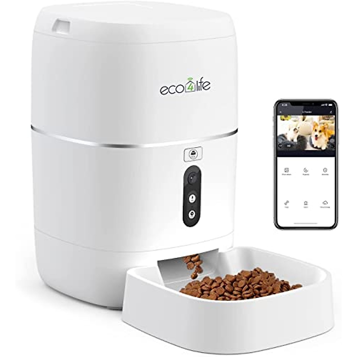 Automatic Cat Feeder, eco4life 6L WiFi Pet Food Dispenser, Timed Cat Feeder with Camera, APP Control, Scheduled Feedings and Portioned Meal, Compatible with Alexa, Google Assistant and Siri