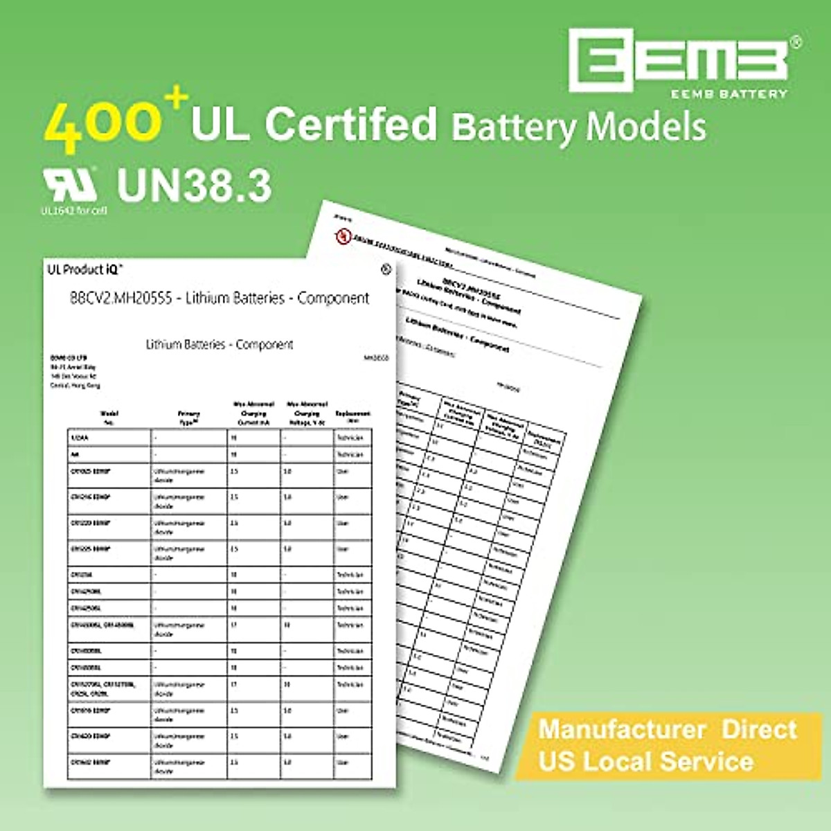 EEMB 5PCS LIR2450 Rechargeable Battery 3.7V Lithium-ion Coin Button Cell Batteries 120mAh