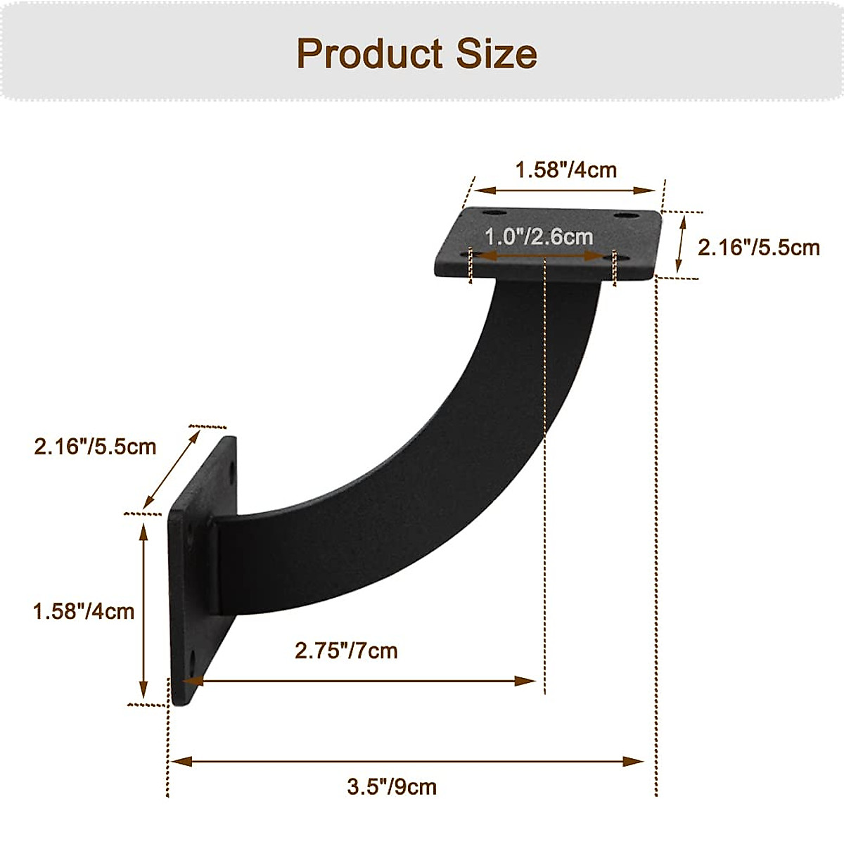 Wpbhk 3 Pcs Heavy Duty Handrail Bracket Hand Rail Bracket Wall Mount Support Hardware Brackets for Staircase Stair Railing Brackets