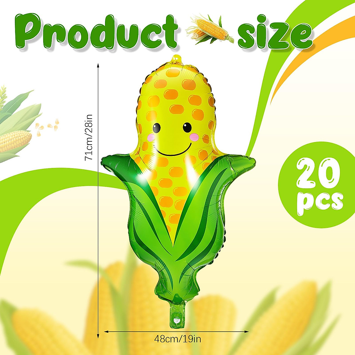 Shappy 20 Pcs Corn Balloons Fruit Themed Balloons 28 Inch Corn Decorations Balloons Corn Foil Balloon for Birthday Baby Shower Wedding Fall Vegetable Fruit Party Decorations Supplies