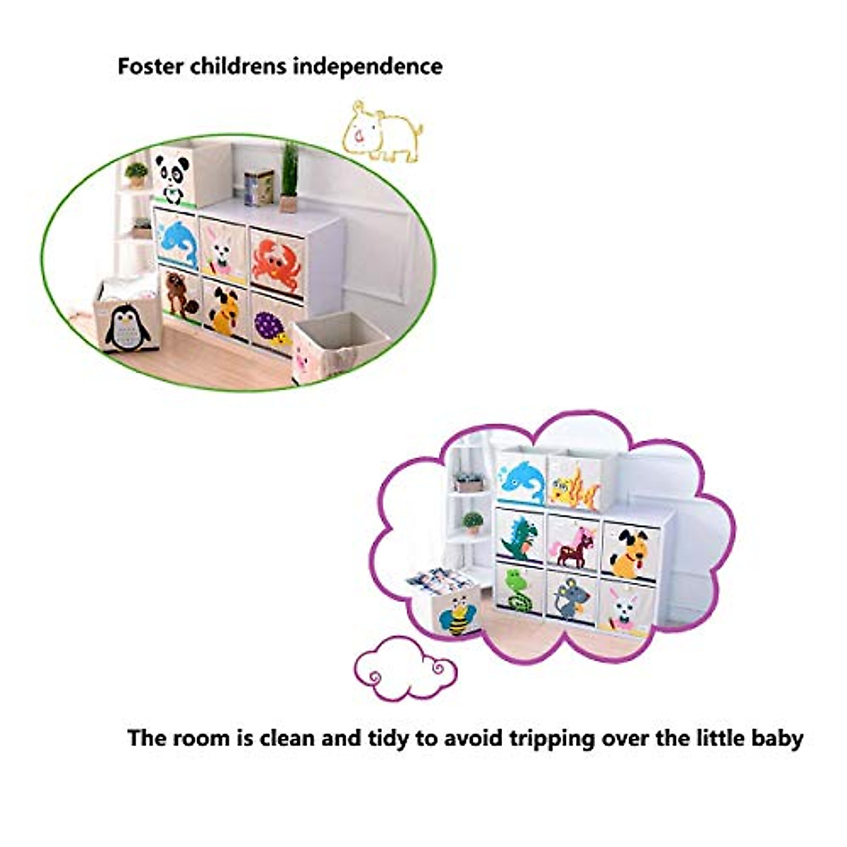 VMOTOR Foldable Animal Canvas Storage Toy Box/Bin/Cube/Chest/Basket/Organizer for Kids, 13 inch(Shark)