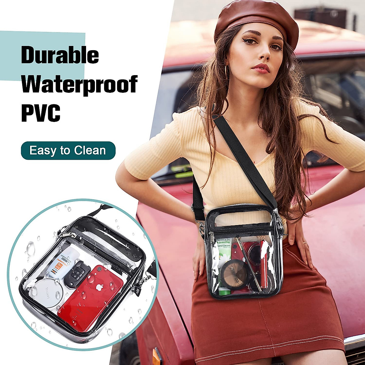 Bitjoy Clear Bag Stadium Approved Purse Transparent Plastic Crossbody Concert Bags for Women Men - See Through PVC Purse for Sports Events Amusement Park